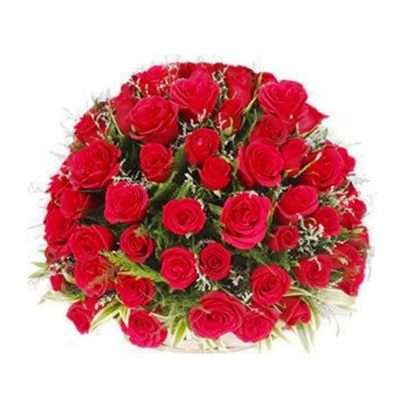 Special Basket Arrangement of 50 Red Roses Fresh Flowers - The FloralMart