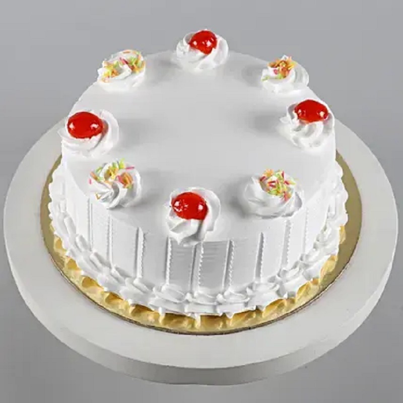 Special Round Shaped Vanilla Cake with Cherry on Top - The FloralMart